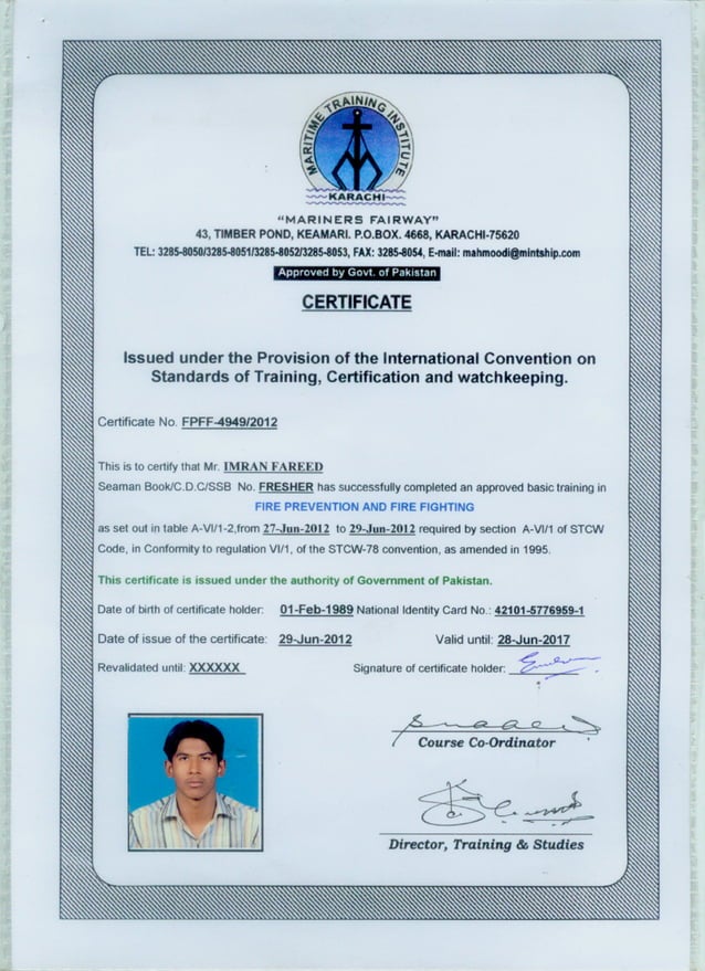 Fire prevention & Fire Fighting Certificate | PDF