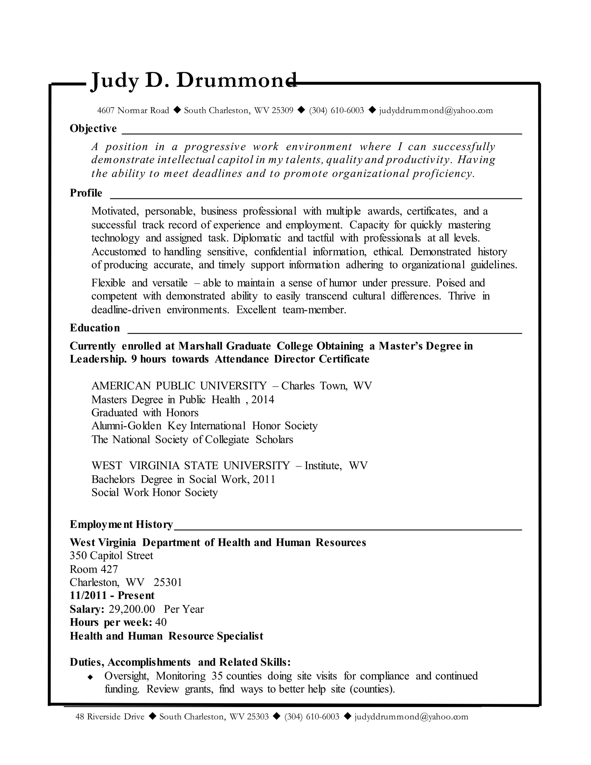 Judy's Resume 1 | DOCX