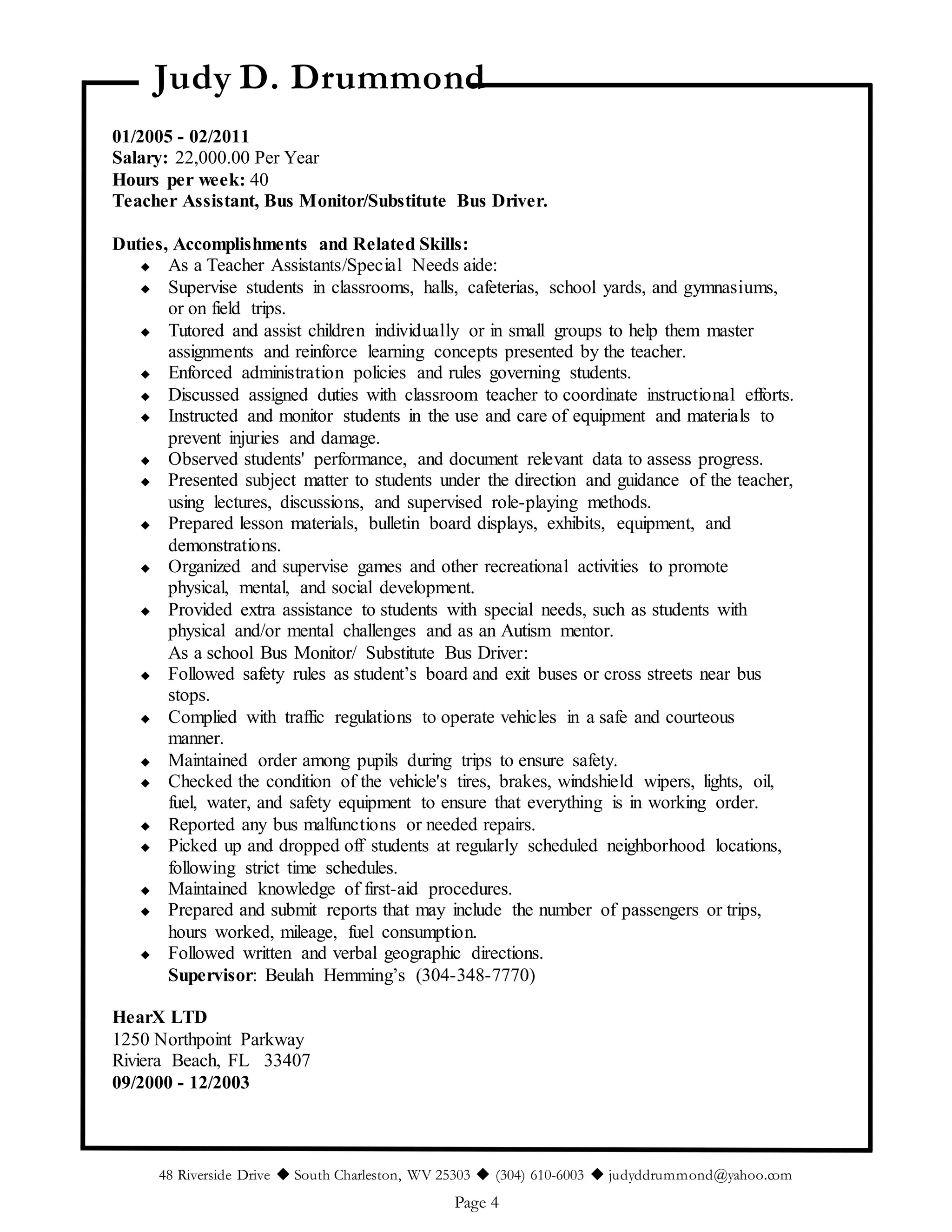 Judy's Resume 1 | DOCX