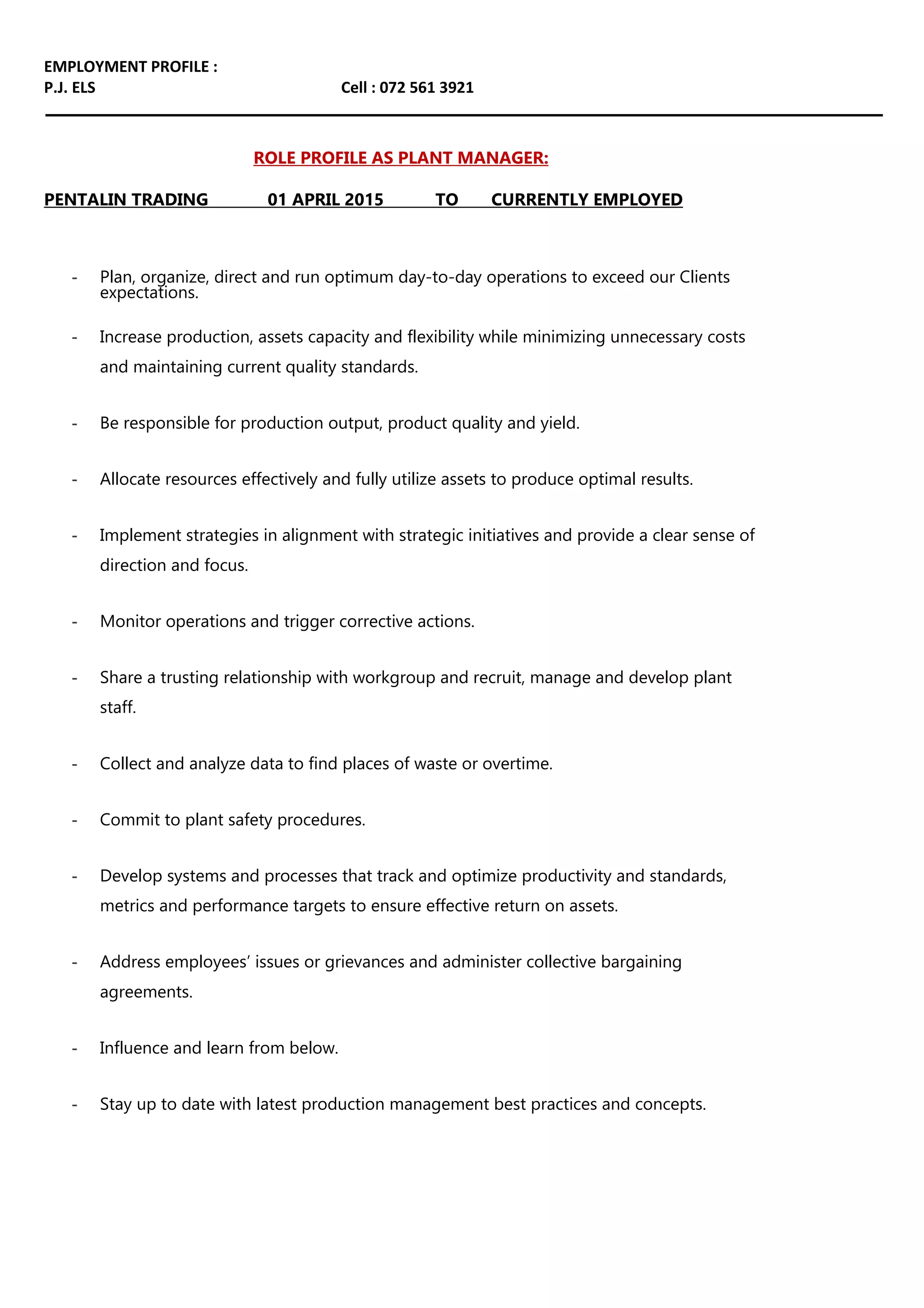PJ ELs Current CV dated July 2015 | PDF