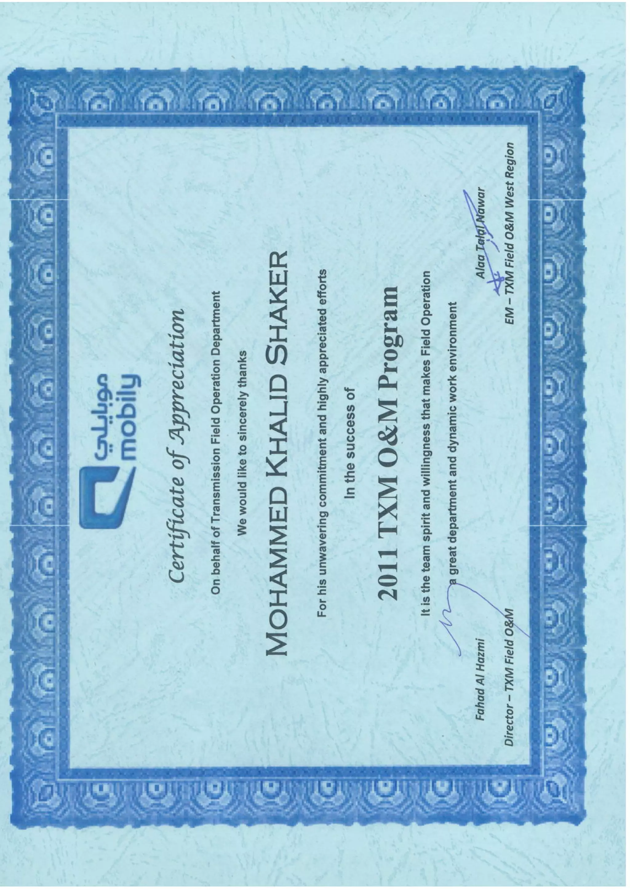 MOBILY CERTIFICAT 2011 | PDF