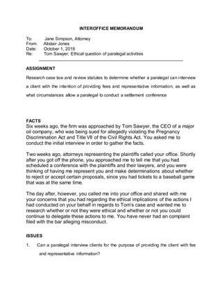 Alistair Jones Interoffice Memorandum Assignment | DOCX