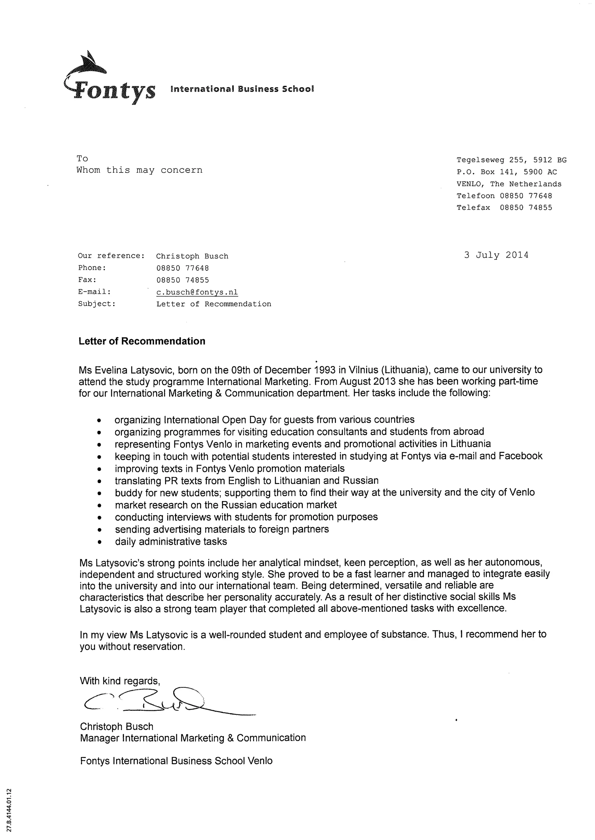 Reference letter from Mr. Christoph Busch | PDF