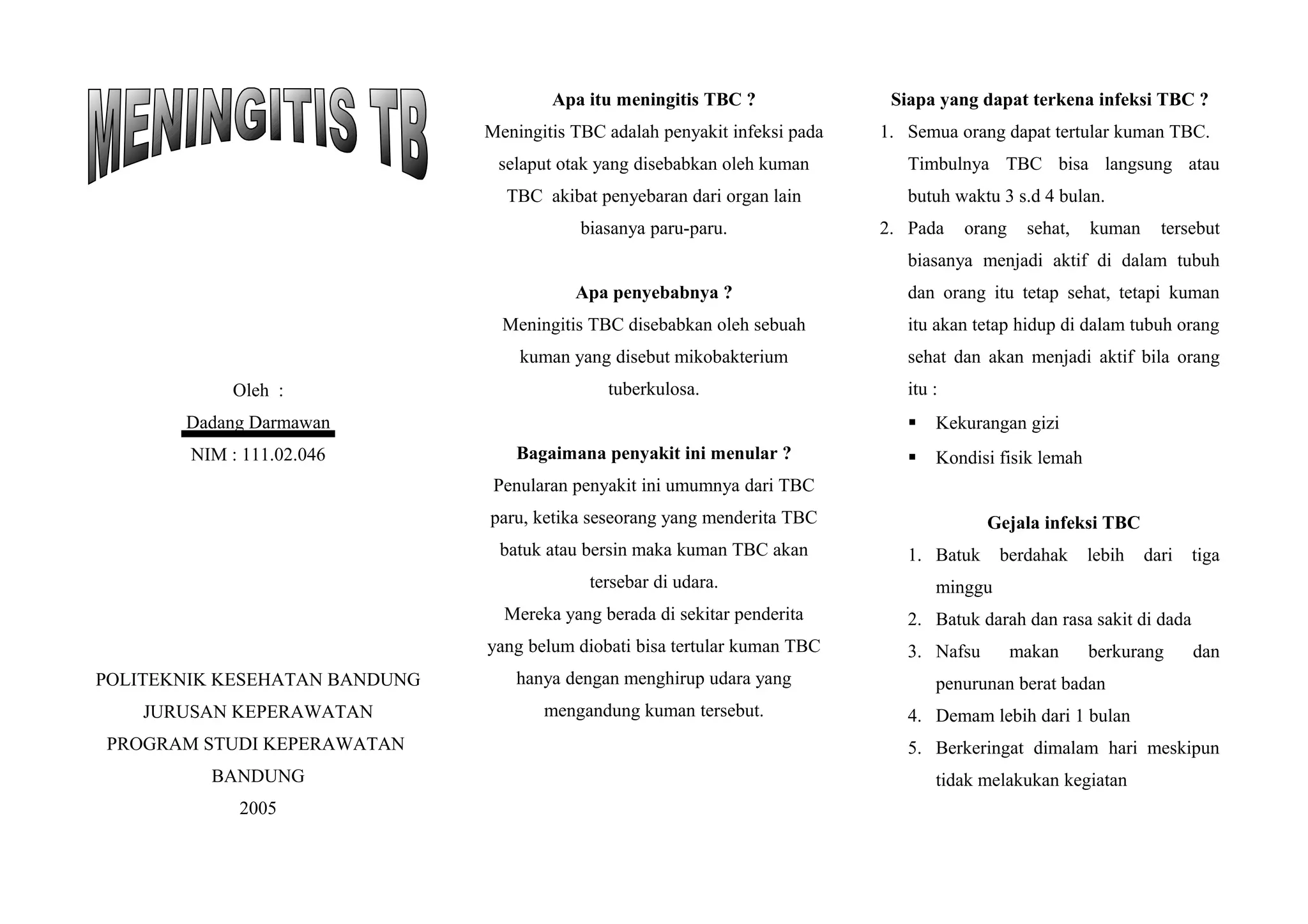 Leaflet meningitis tbc | DOC