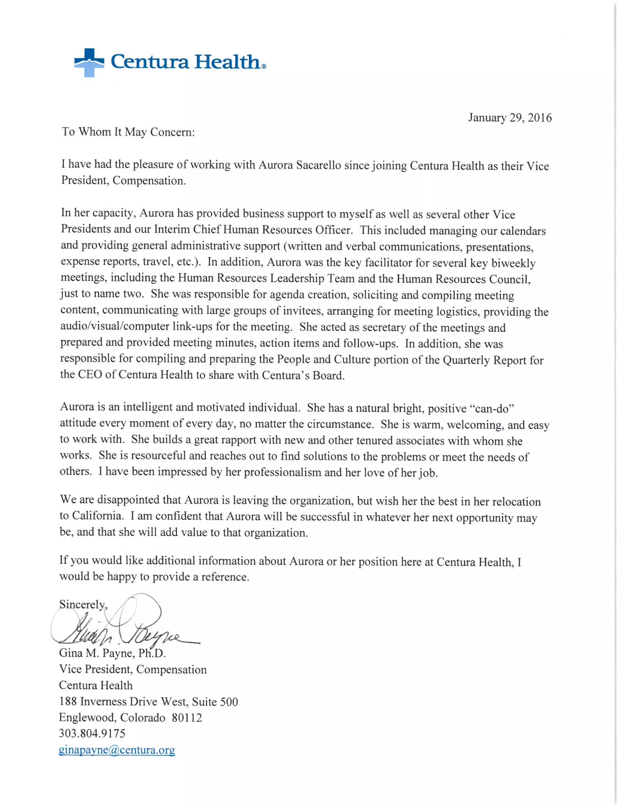 Letter of Recommendation, Gina Payne | PDF