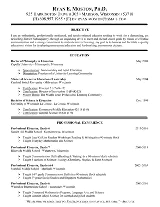 Ryan E. Moston PhD - 2016 Resume | PDF