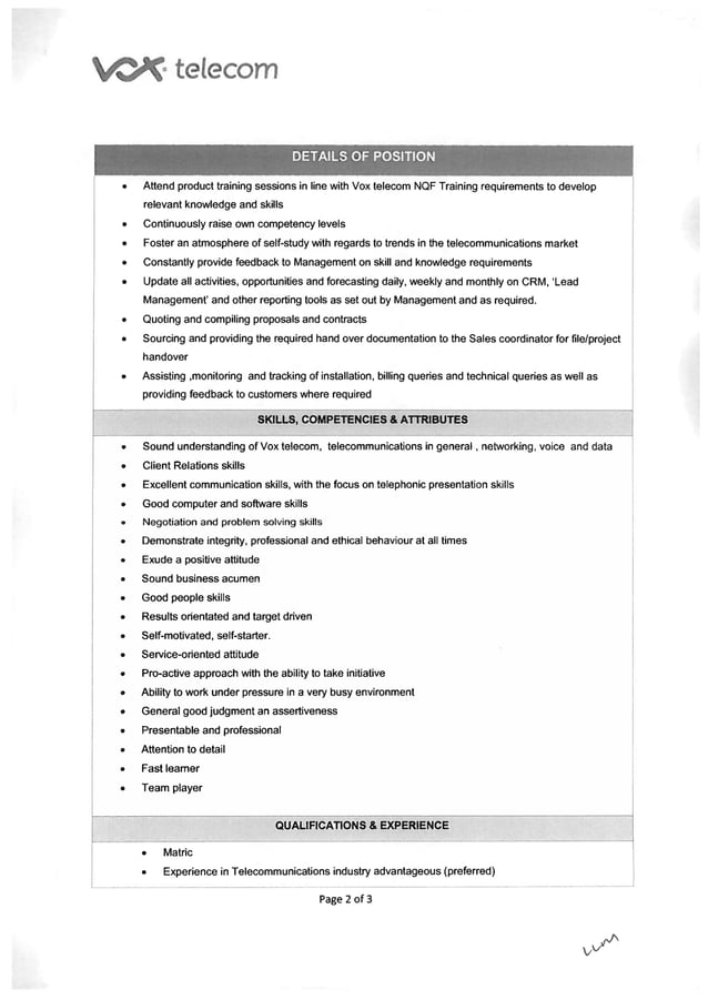 Job Description_ CRC - VoX Telecommunication | PDF