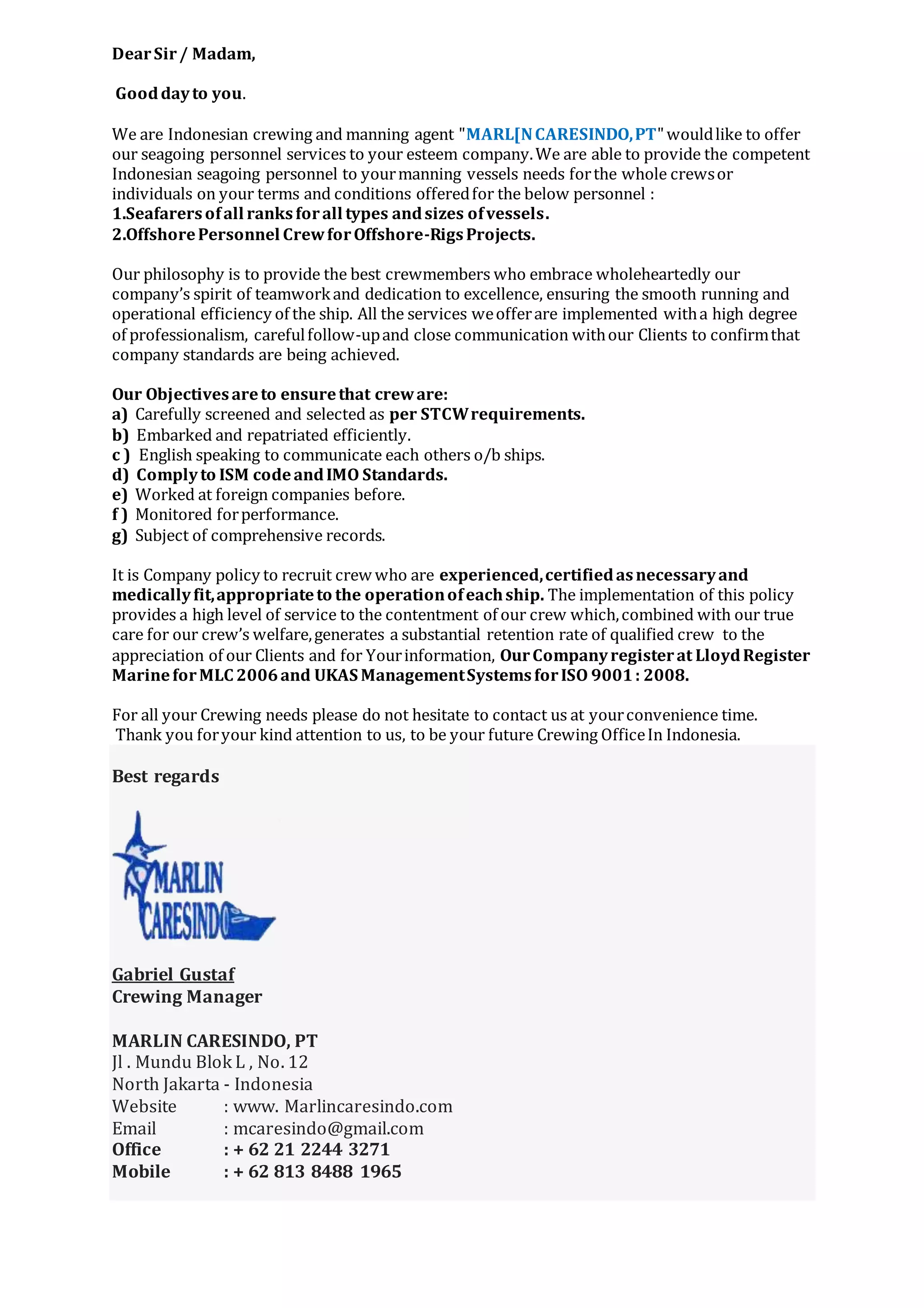 Crewing Agency Proposal | DOCX