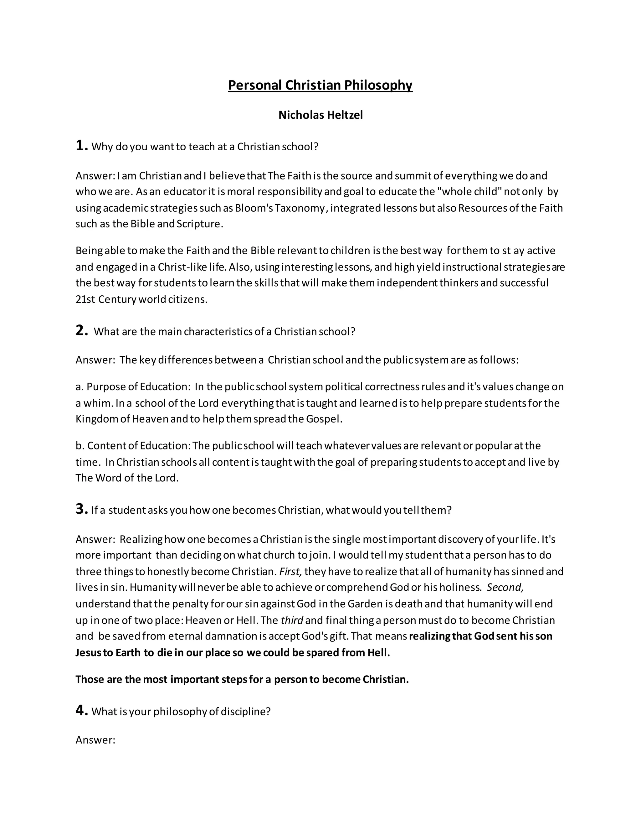 Christian Educational Philosophy | DOCX