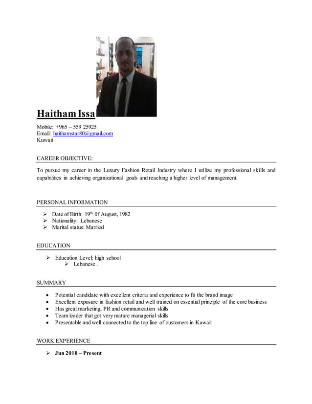 haitham cv | DOCX | Sales | Business