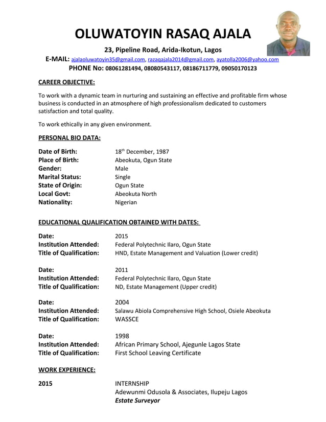 RASAQ CV(1) | DOC | Professional School | Postgraduate Education