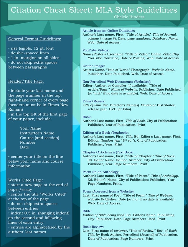 Citation Cheat Sheet PDF | PDF