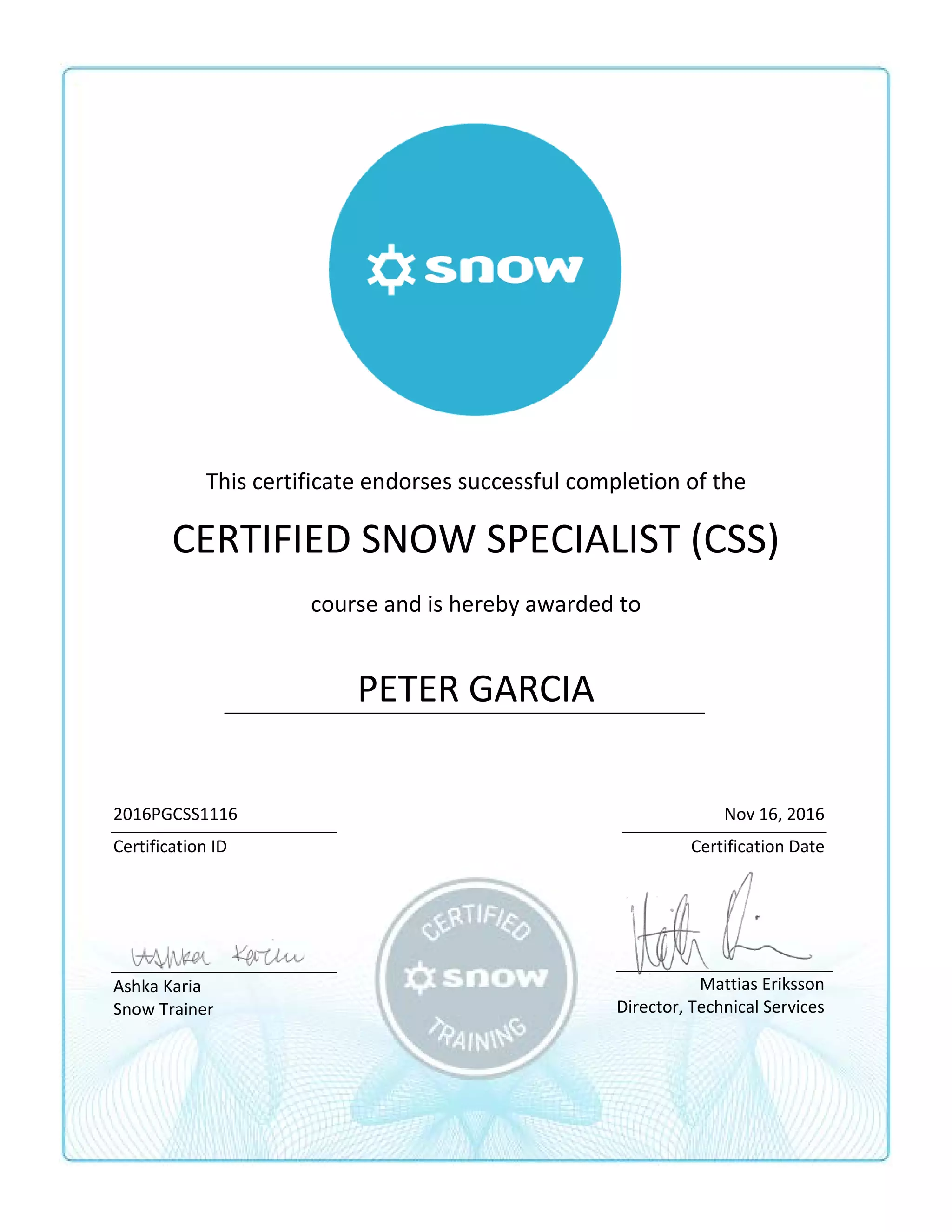 Garcia - Snow Certification | PDF