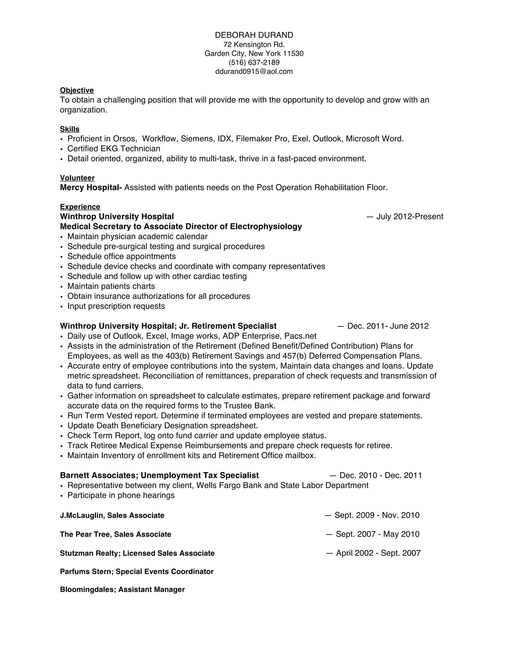 Deborah Durand's Resume | PDF