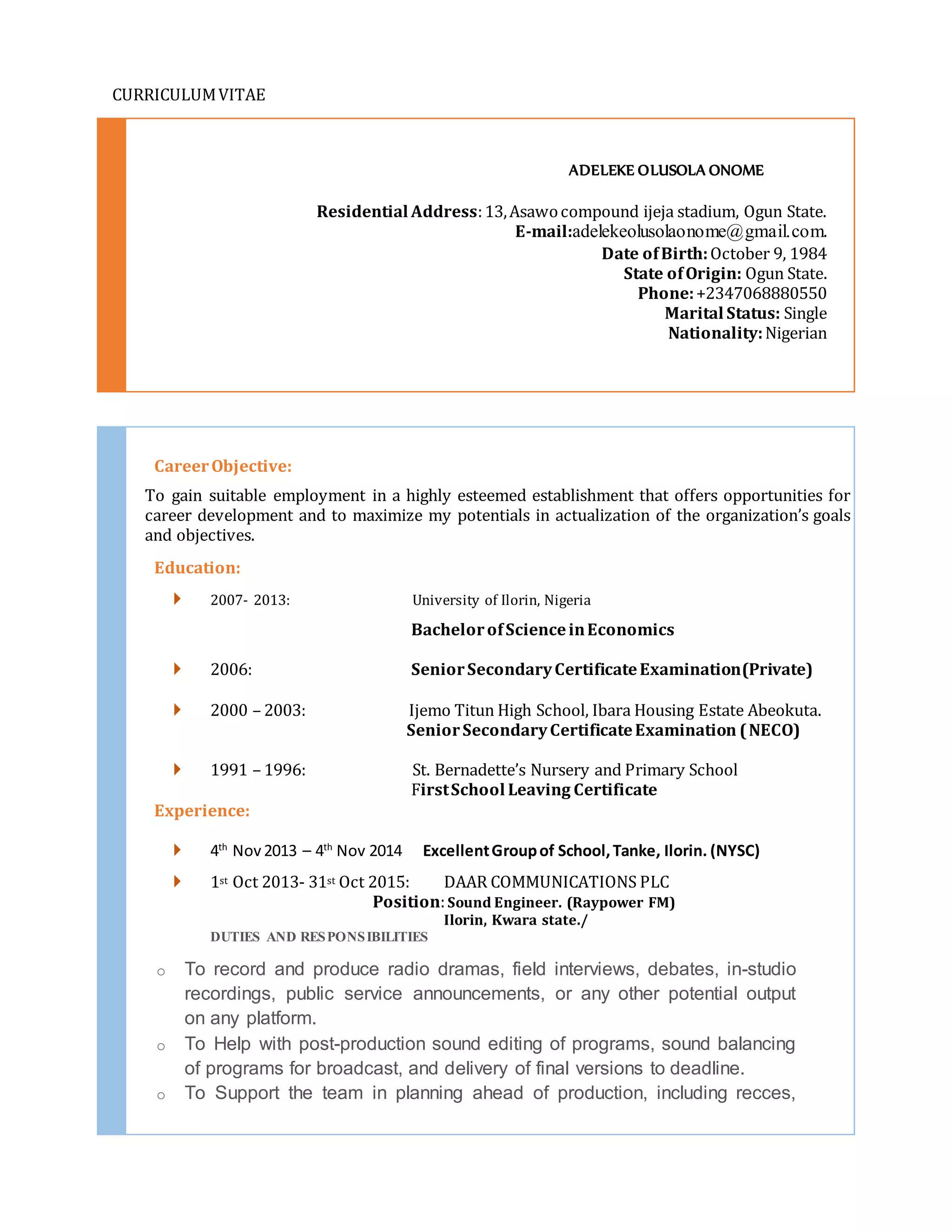 Adeleke olusola C.V | PDF