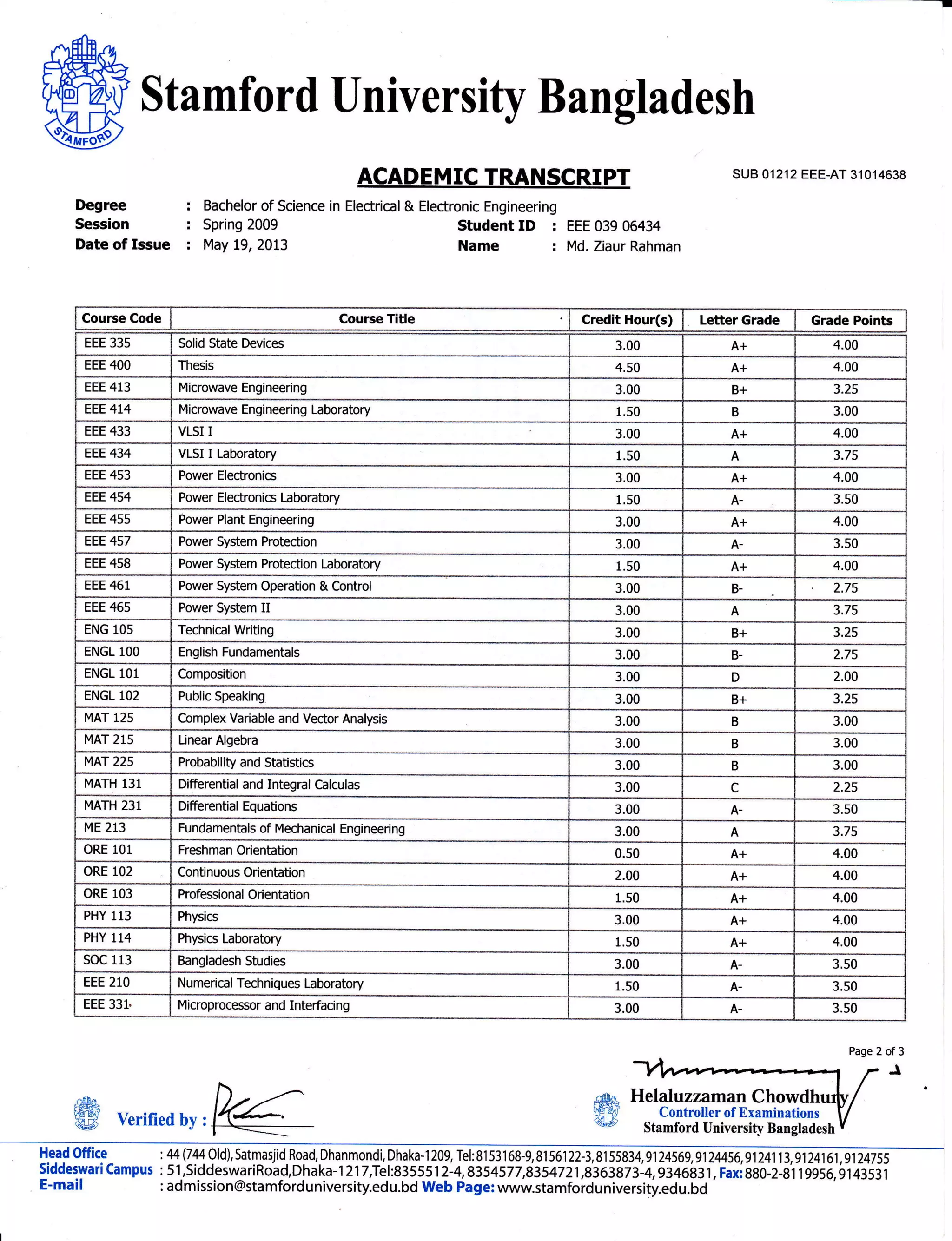 B.Sc Academic Transcript 2 | PDF