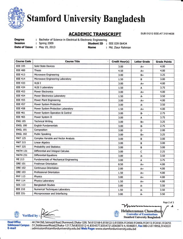 B.Sc Academic Transcript 2 | PDF | Physics | Science