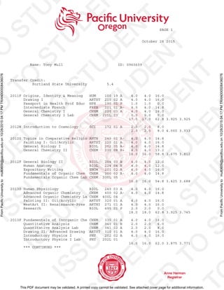 Tony Mull Pacific University Transcript | PDF