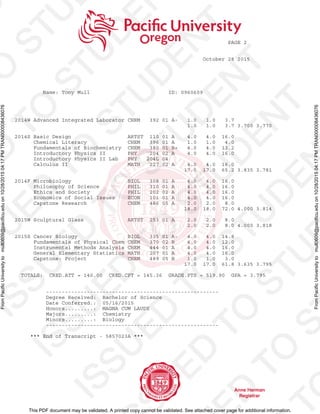 Tony Mull Pacific University Transcript | PDF