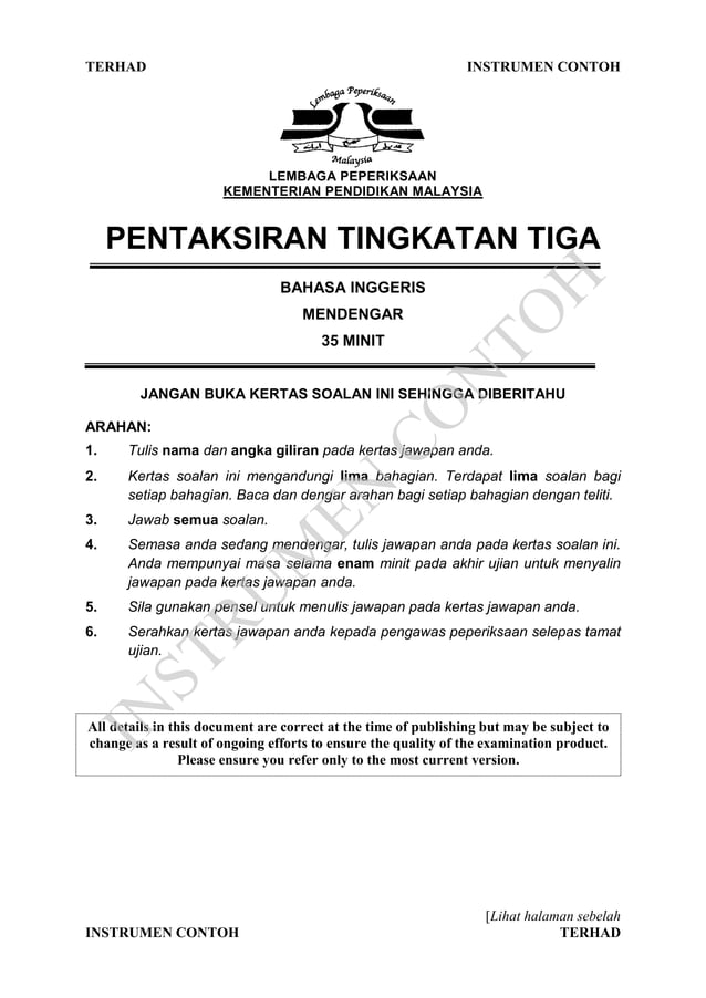 Pt3 listening sample test qp | PDF