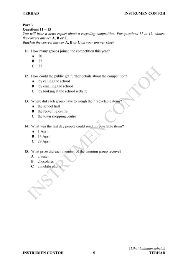 Pt3 listening sample test qp | PDF