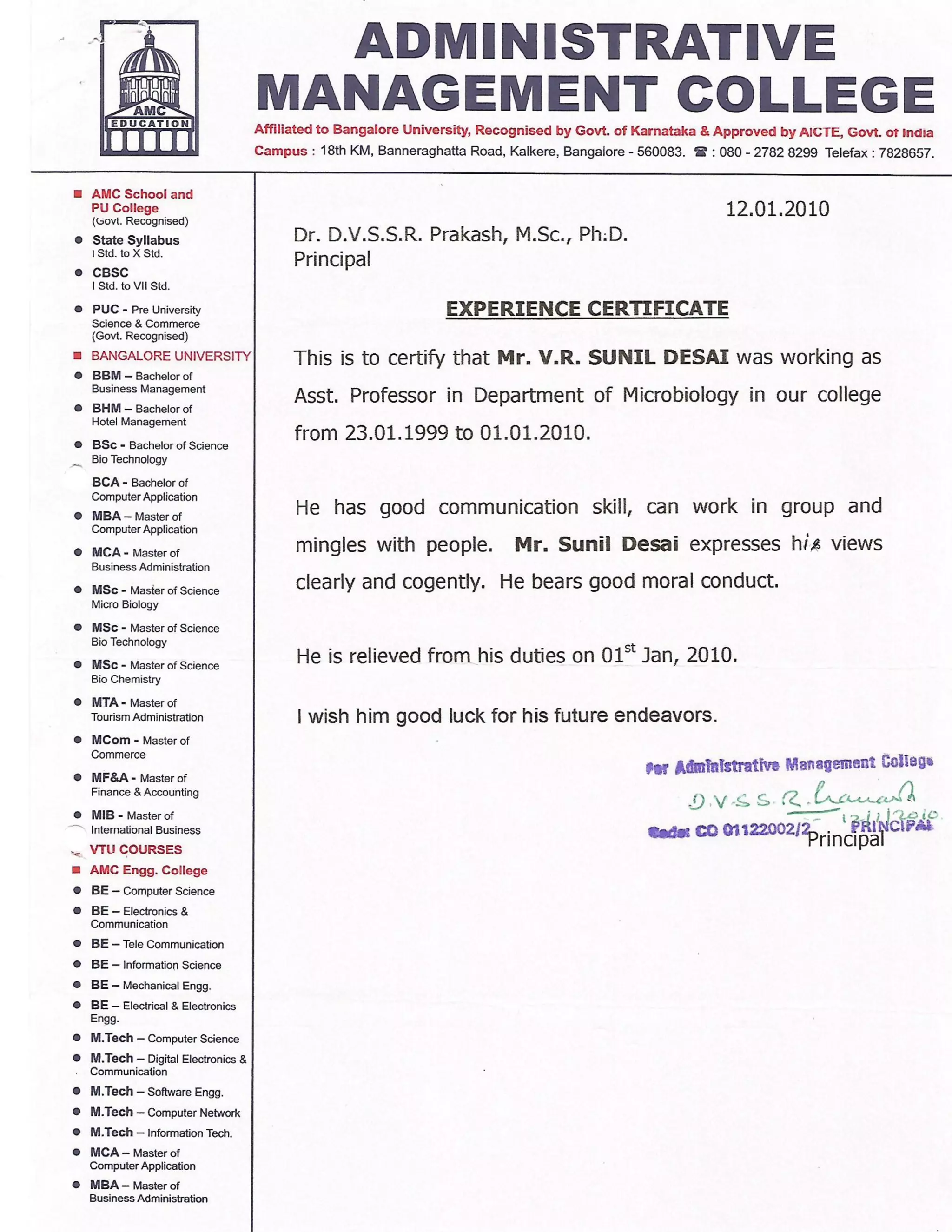 experience letter of AMC 1 | PDF