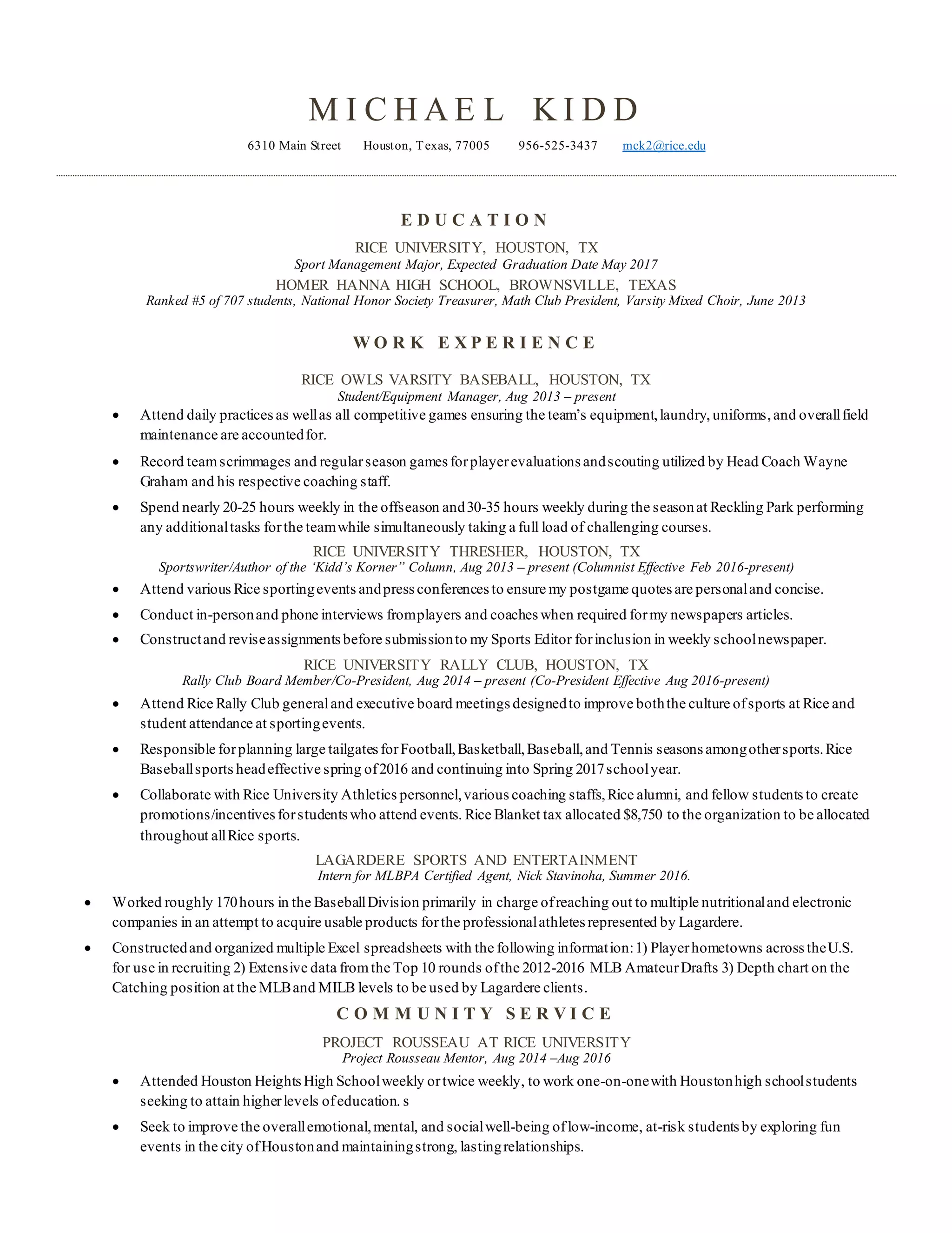 Intial Resume for SMGT 276 | DOCX