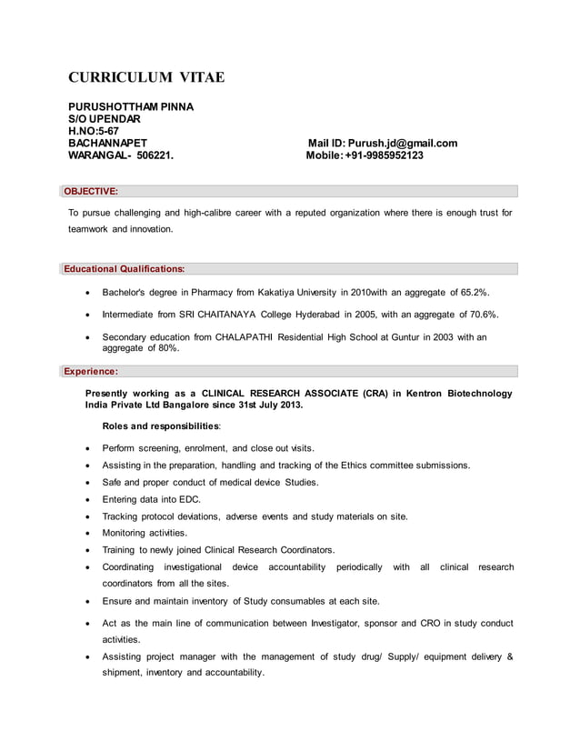 purushottham cv | DOCX | Medical Health