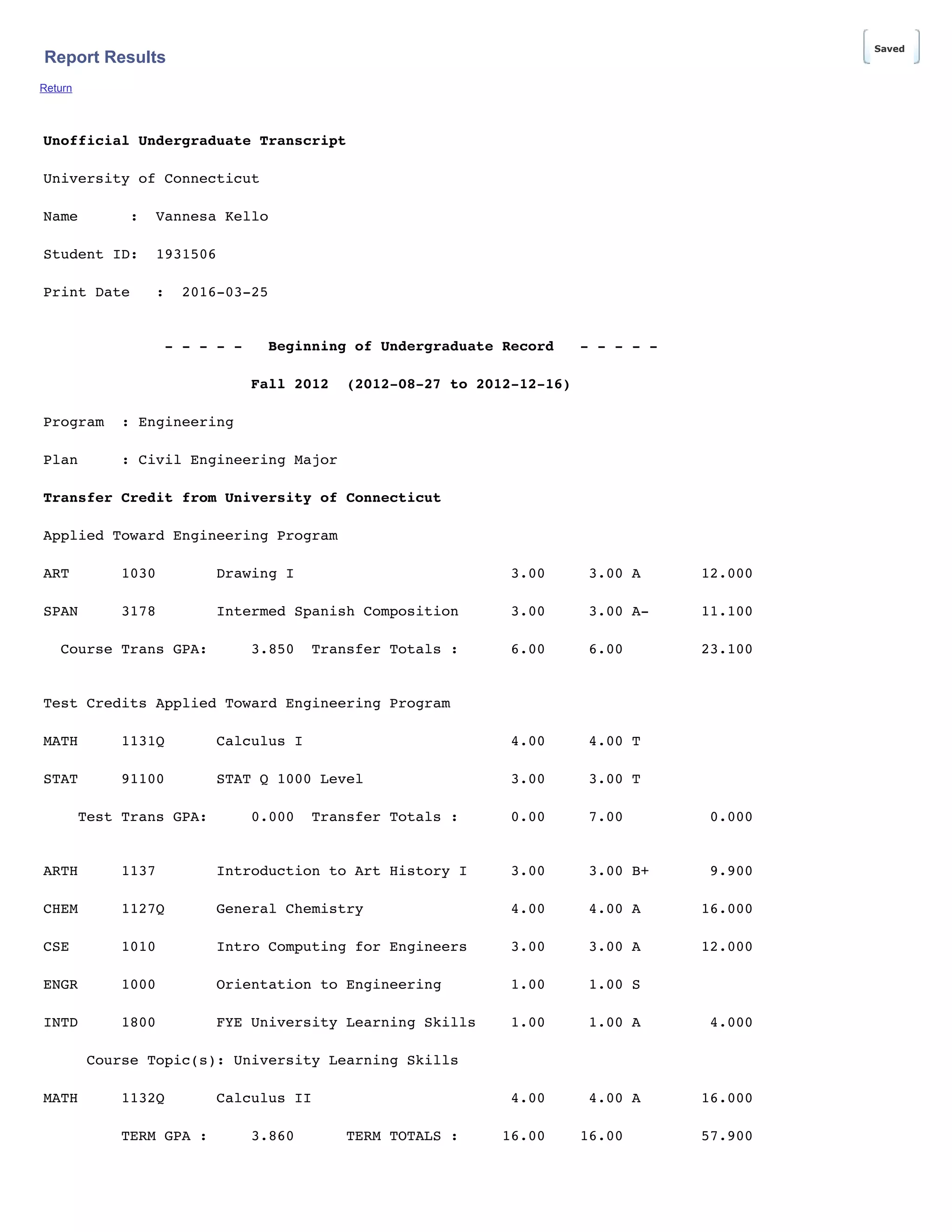 Unofficial Transcript Spring 2016 | PDF