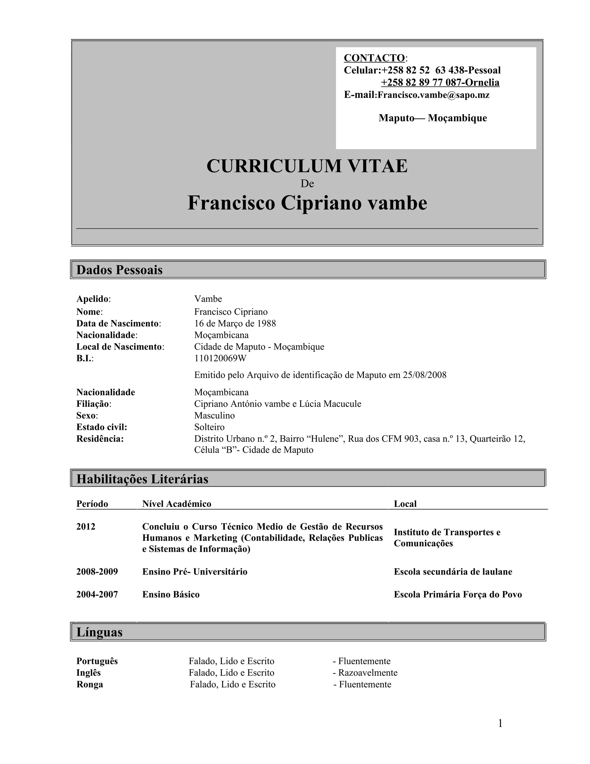 Curriculum Vitae francisco vambe22 | DOC