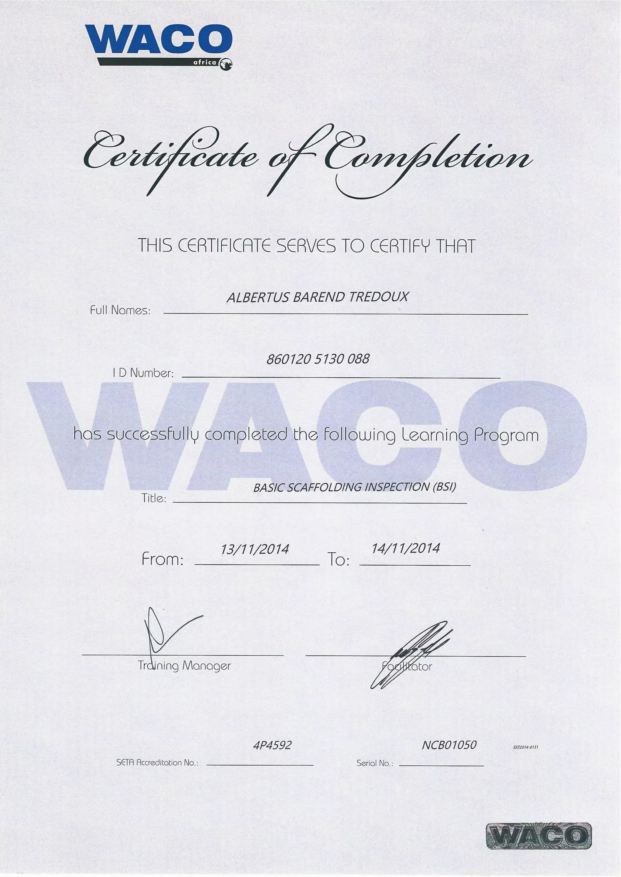 Basic Scaffolding Inspection Certificate | PDF