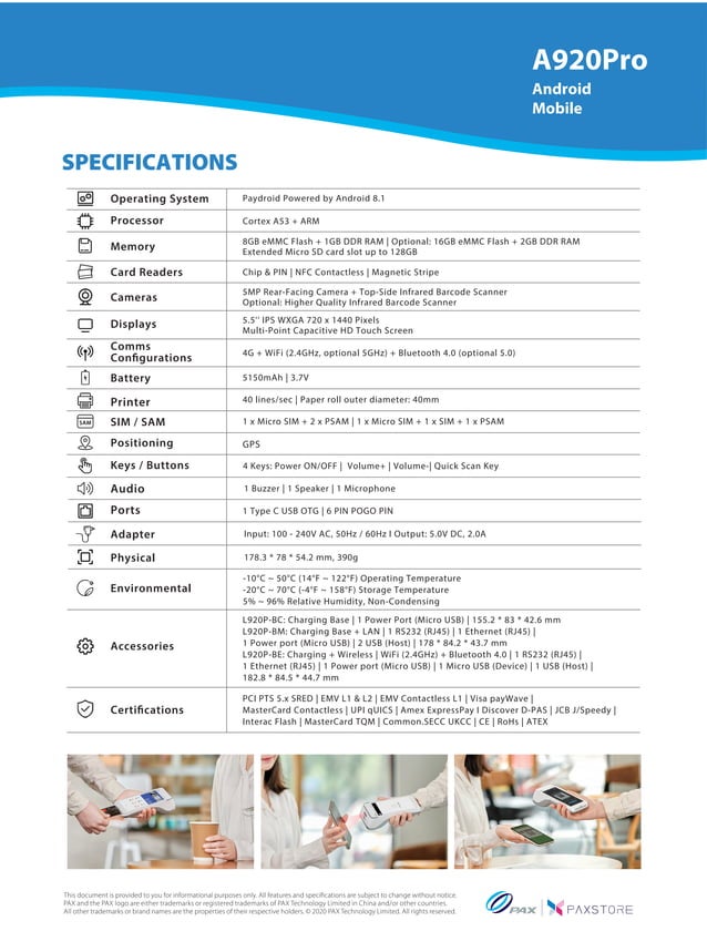 A920Pro Android SmartPOS by PAX Technology | PDF