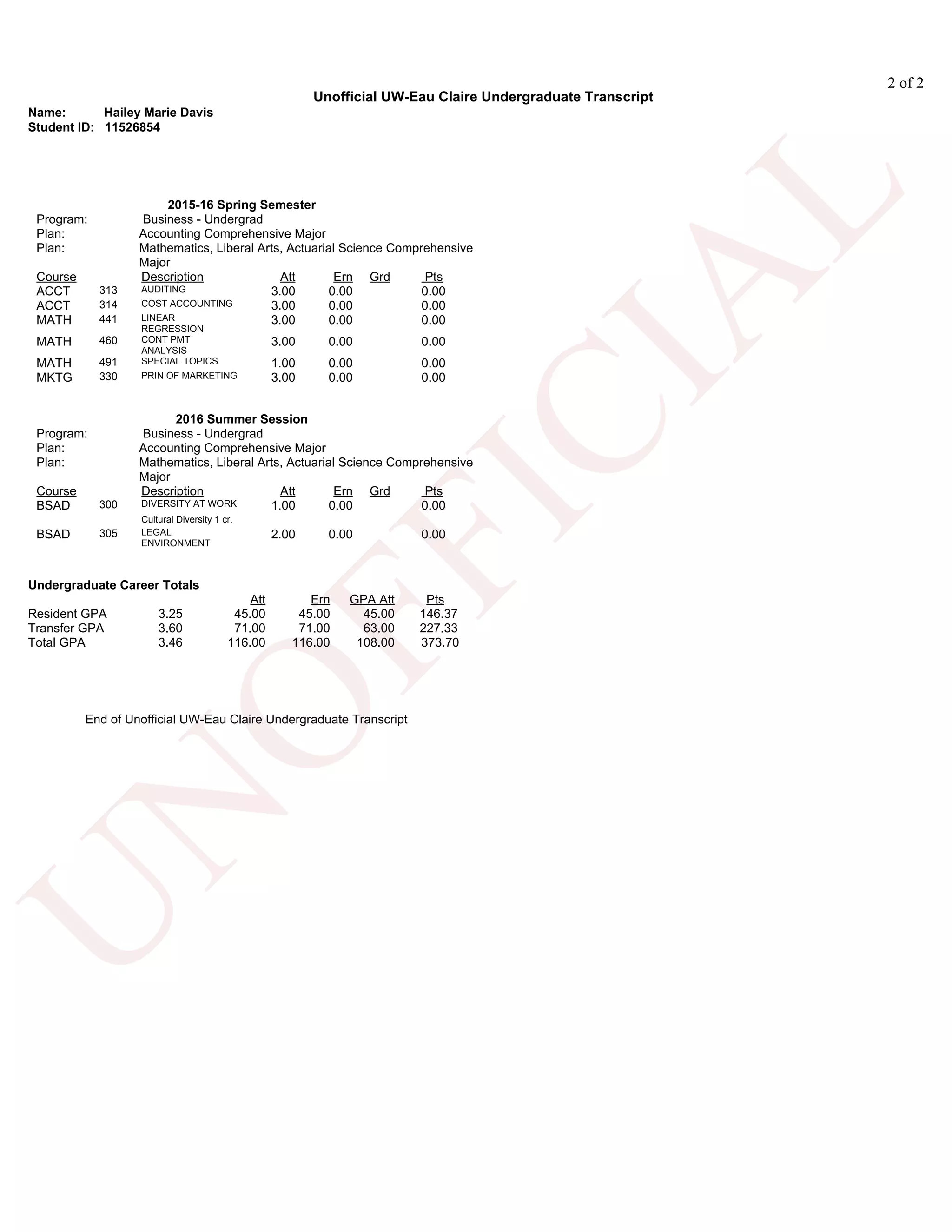 Hailey Davis Transcript | PDF