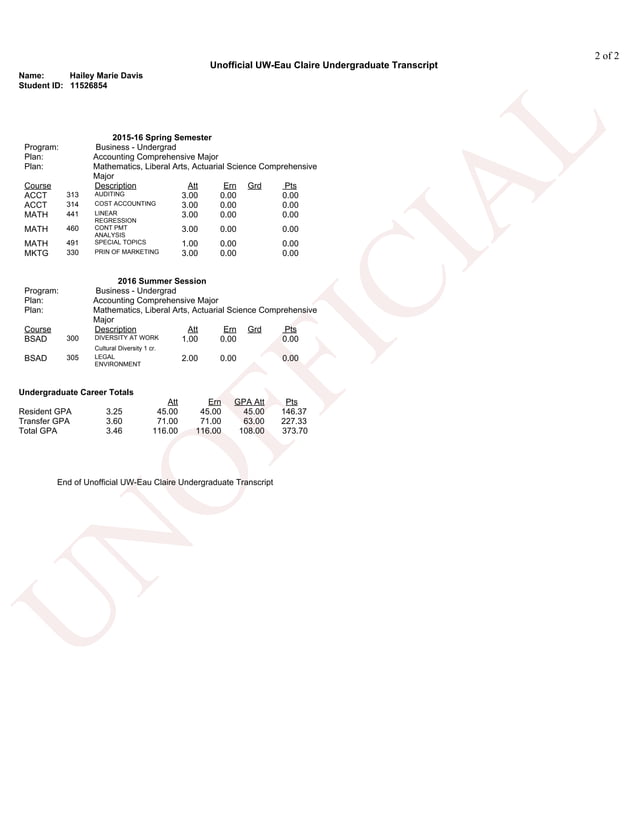 Hailey Davis Transcript | PDF