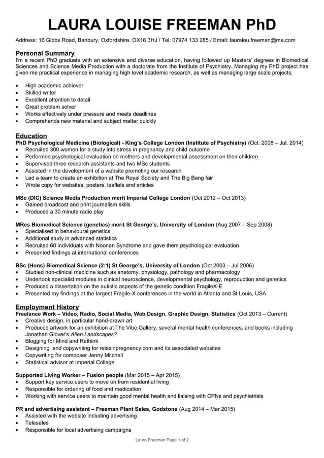 CV Laura Freeman June 2015 | DOC
