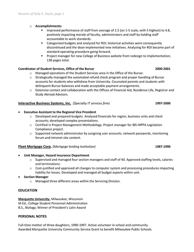 Sally Doyle Resume 12 23 15a | PDF