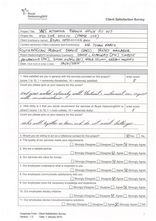 Royal Haskoning Client questionaire for SARS Mthatha | PDF