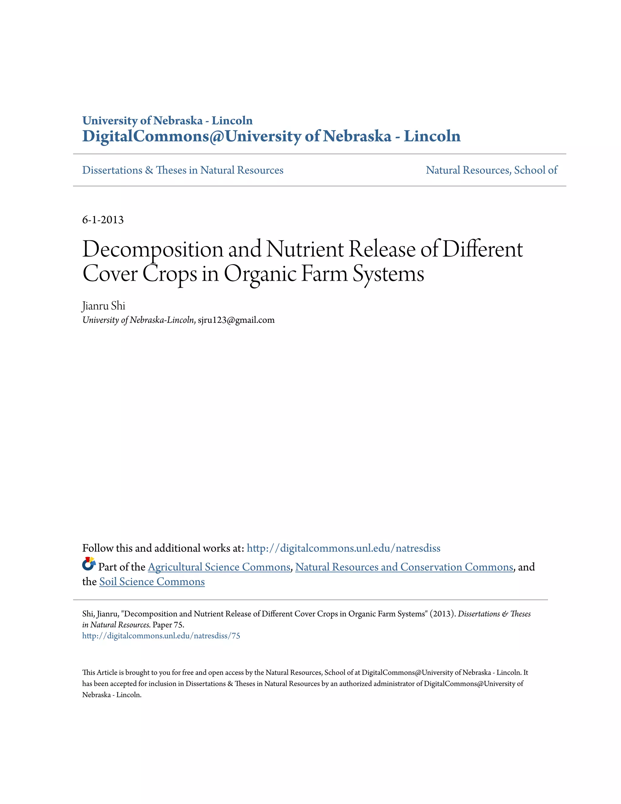 Decomposition and Nutrient Release of Different Cover Crops in Organic ...