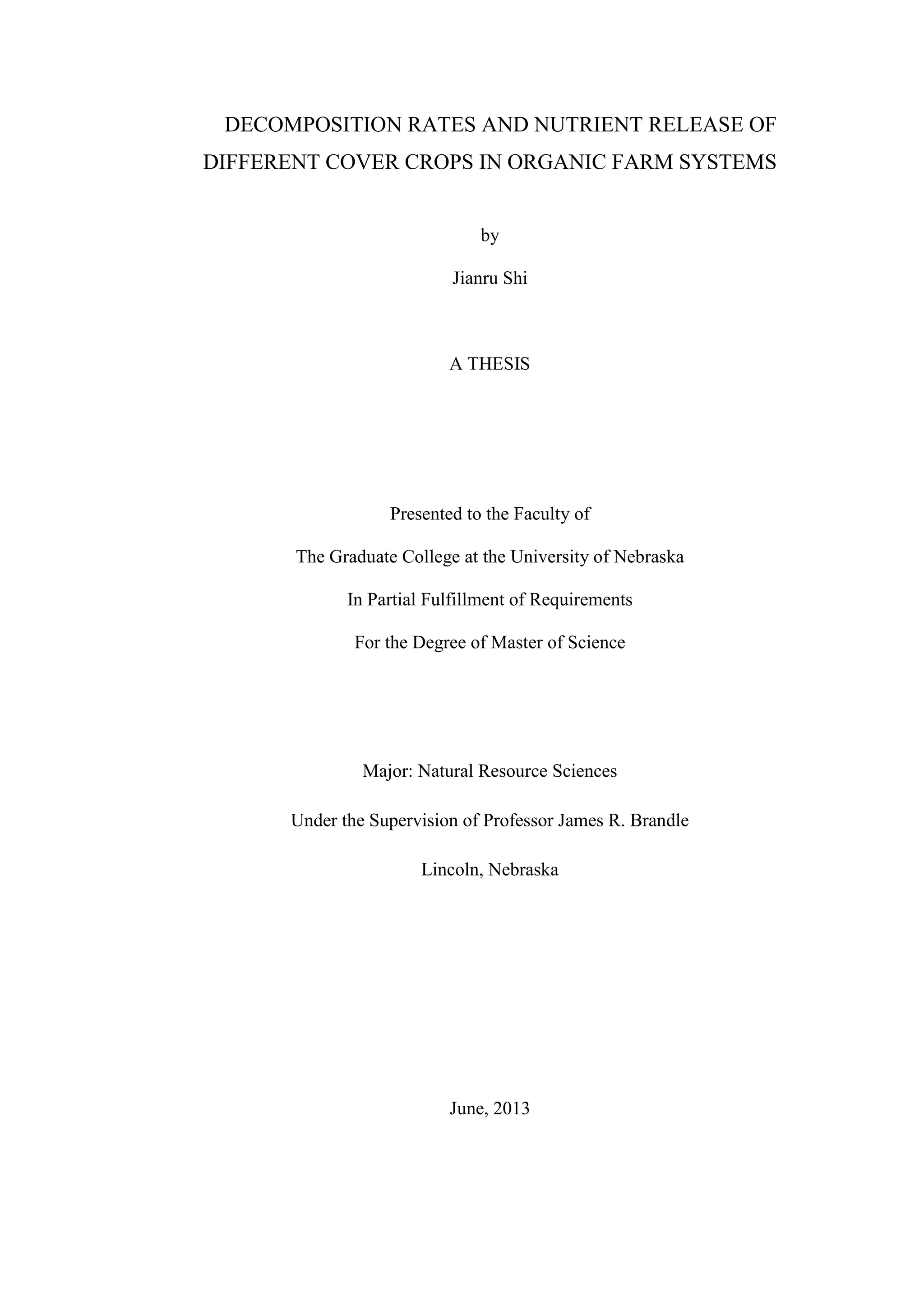 Decomposition and Nutrient Release of Different Cover Crops in Organic ...