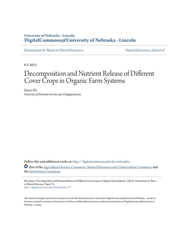 Decomposition and Nutrient Release of Different Cover Crops in Organic Farm System | PDF