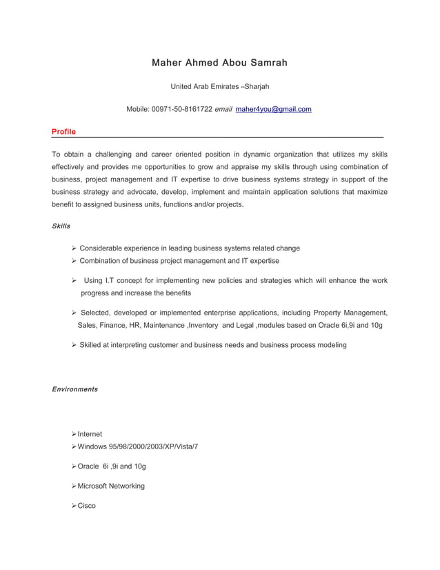 Maher_CV | DOC | Real Estate Industry | Industries