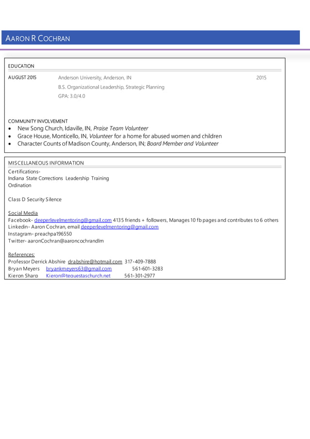 RESUME aaron cochran 7-2016 | DOCX