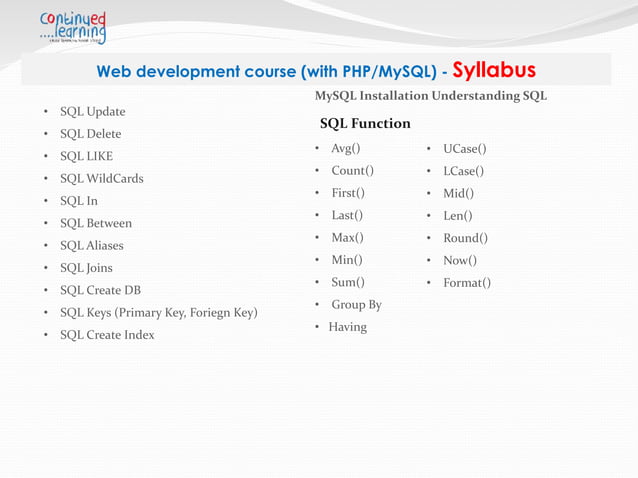 web -development- course - Continued - Learning | PPT