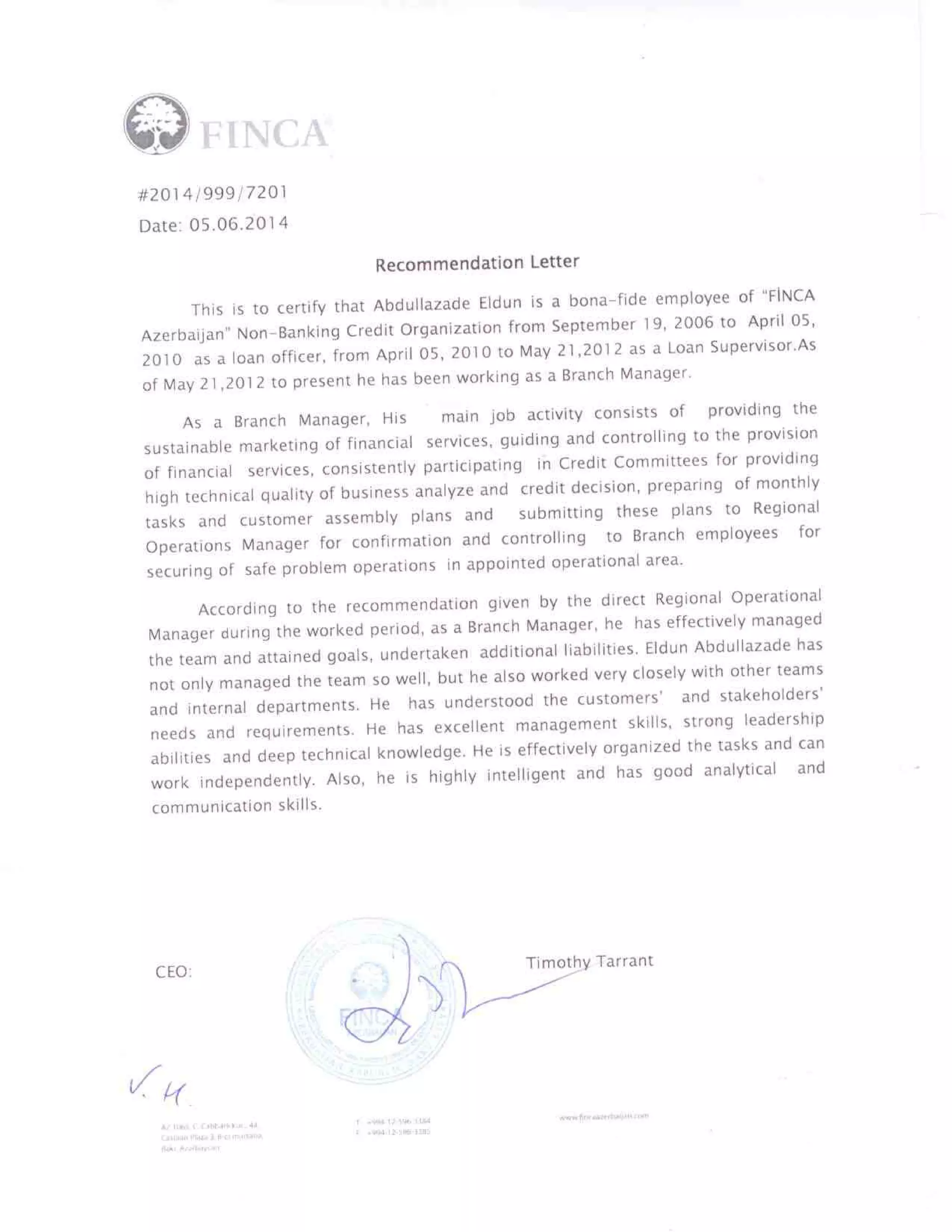 Recommendation letter_CEO_Timothy Tarrant | PDF