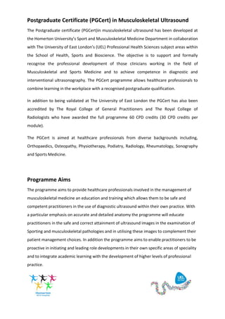 Postgraduate Certificate Musculoskeletal Ultrasound - Programme Summary | PDF