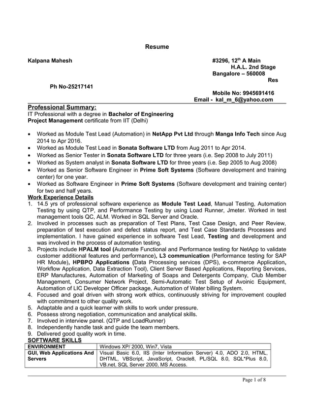 Resume of Kalpana_M | PDF