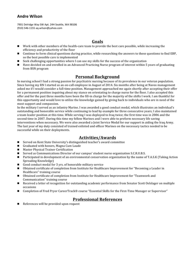 Resume of Andre Wilson. | PDF