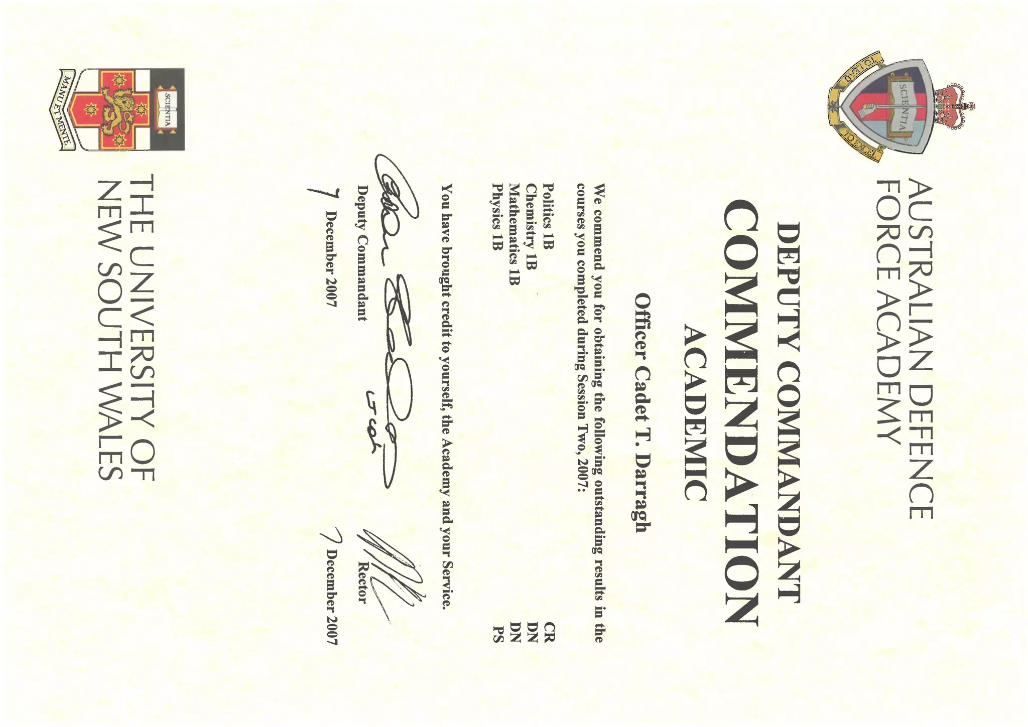 071207 - Deputy Commandant Commendation Academic | PDF