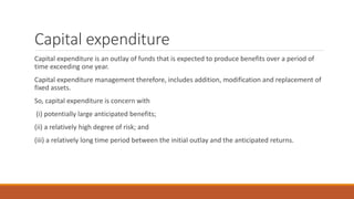 A ppt on capital expenditure by corporate for Mba | PPT