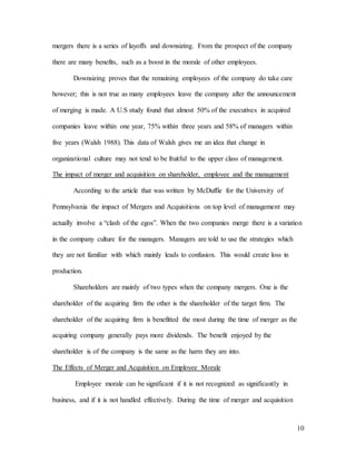 Mergers and Acquisitions and effects on employee morale | DOCX